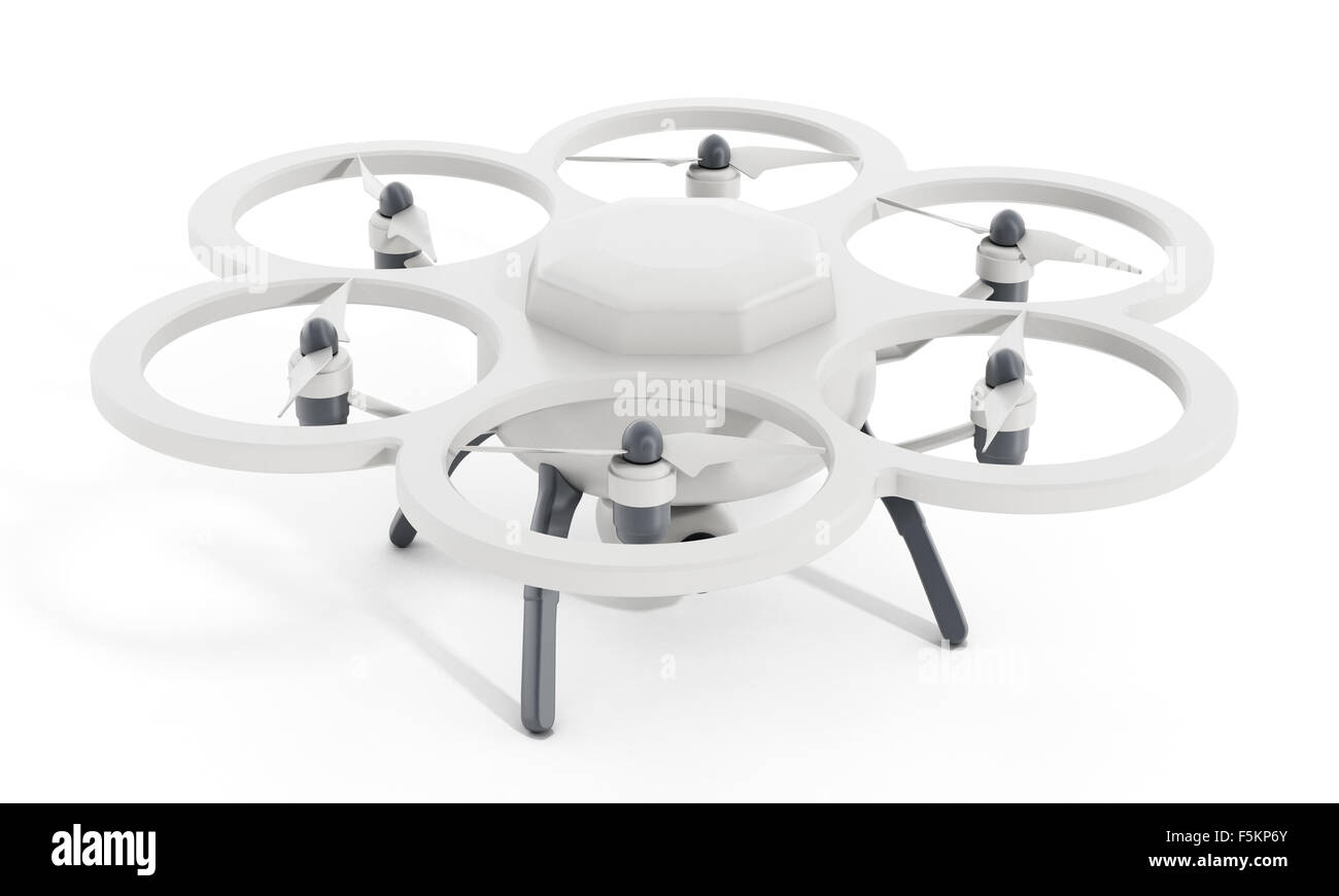 Drone with six propellers isolated on white background Stock Photo - Alamy