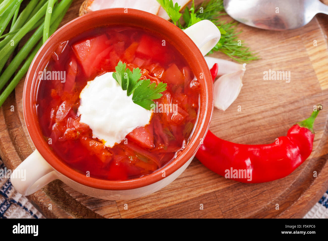 Traditional Ukrainian vegetable soup - borsch on a table Stock Photo ...