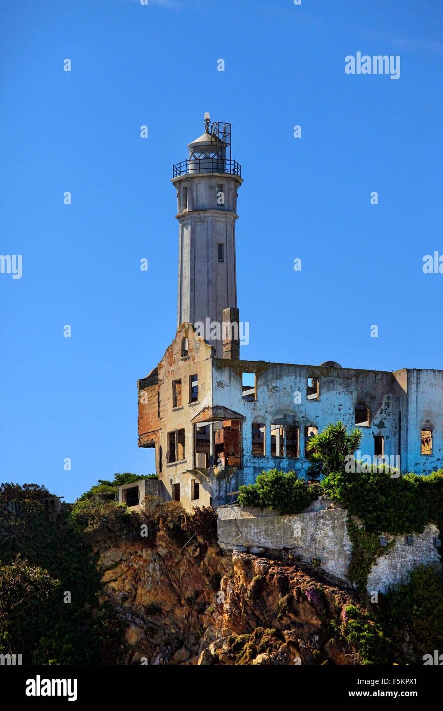 The working Lighthouse positioned on Alcatraz Island in San Francisco ...