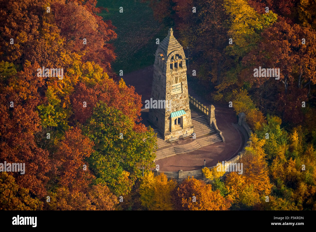 Berger monument in the recreation area Hohenstein, Witten, Ruhr Aeria ...