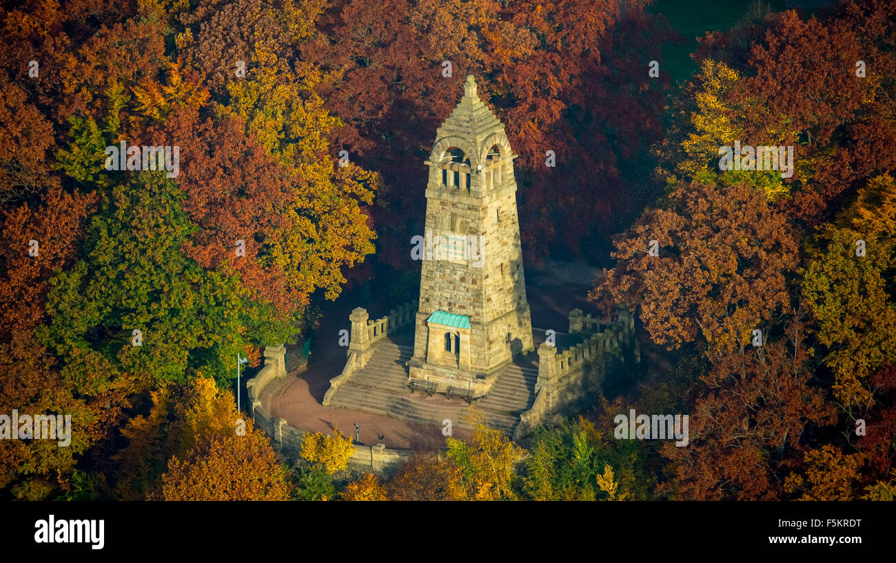 Berger monument in the recreation area Hohenstein, Witten, Ruhr Aeria ...