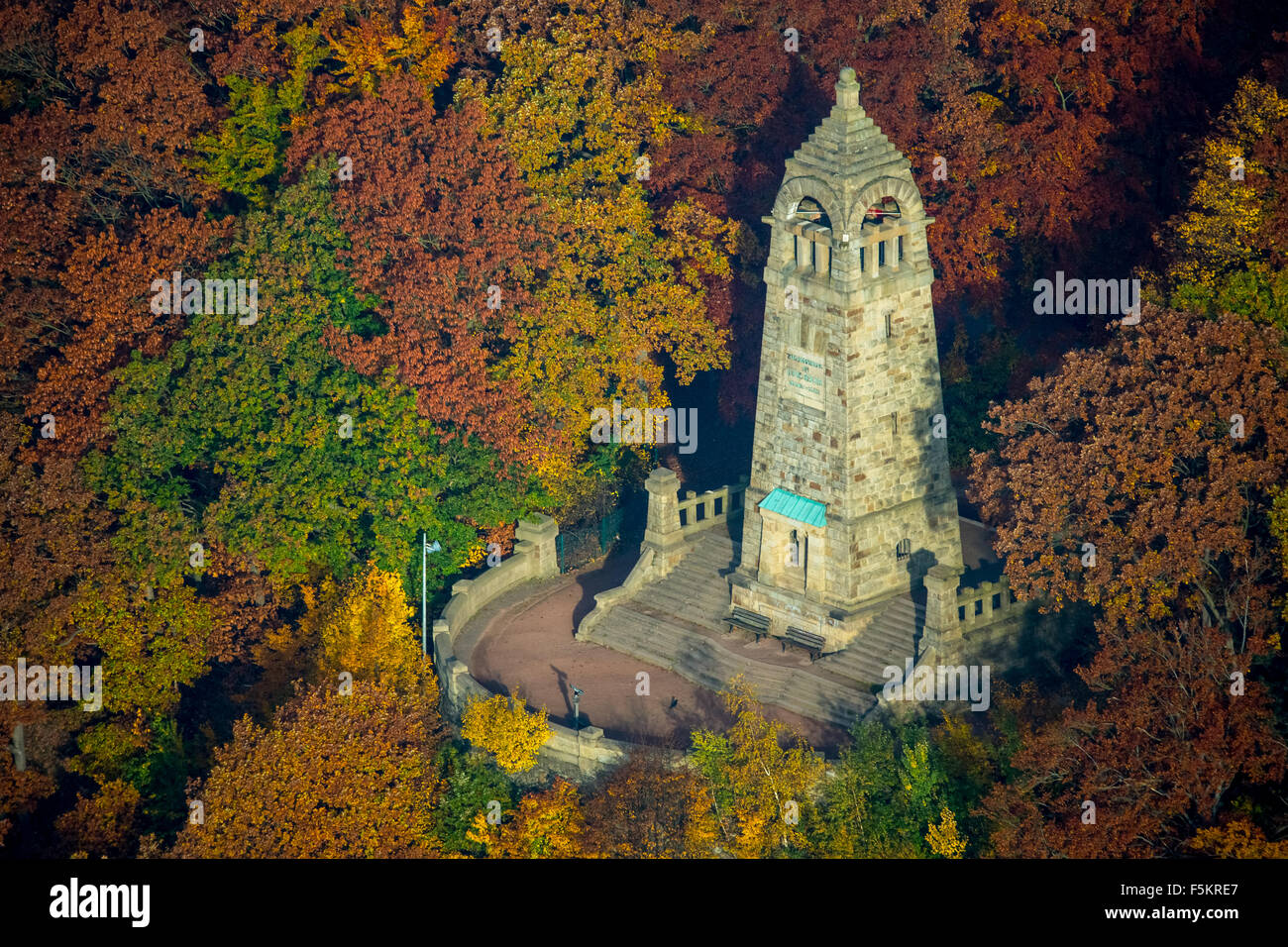 Berger monument in the recreation area Hohenstein, Witten, Ruhr Aeria ...