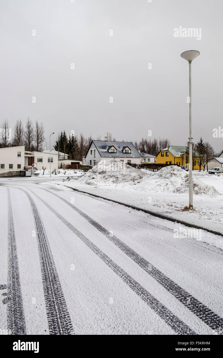 Selfoss city snow-covered in Winter, Iceland Stock Photo - Alamy