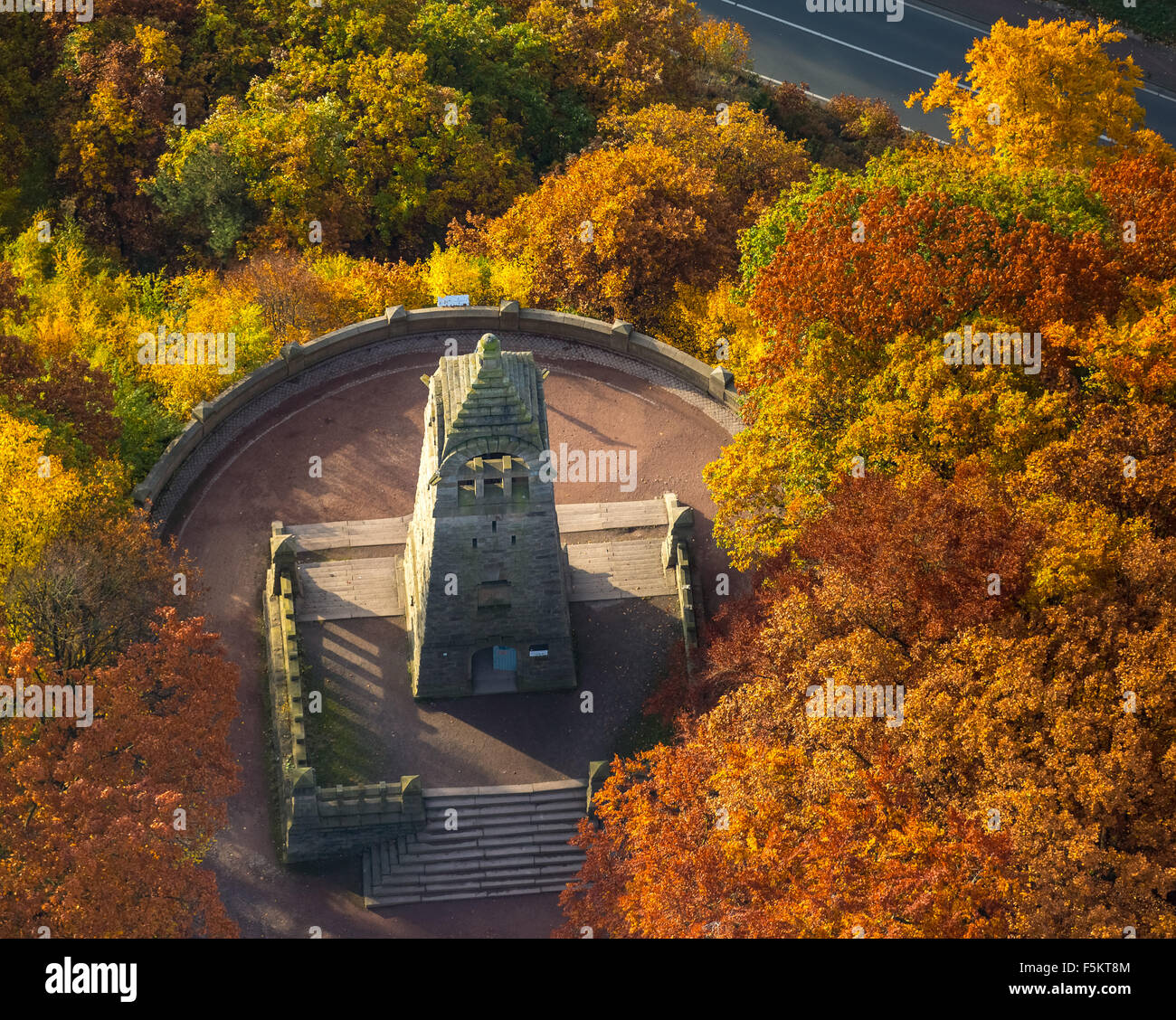 Berger monument in the recreation area Hohenstein, Witten, Ruhr Aeria ...