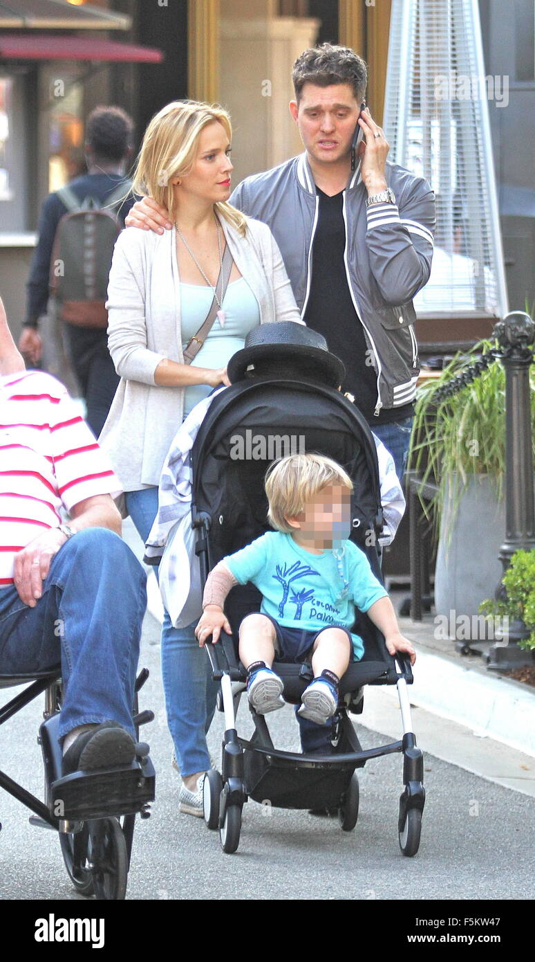 Michael Bublé chats on his mobile phone while out shopping with his ...