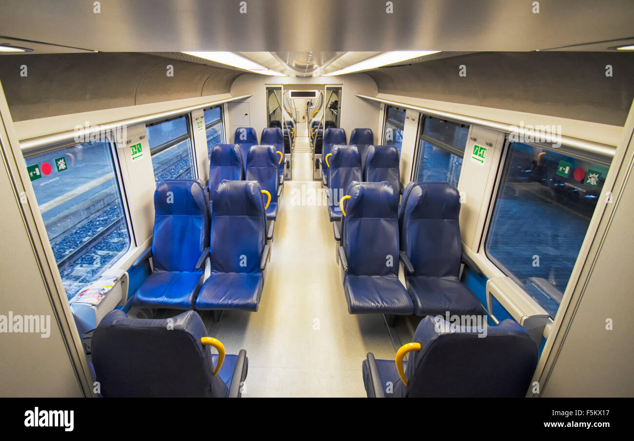 View of empty train stopped at the station Stock Photo - Alamy