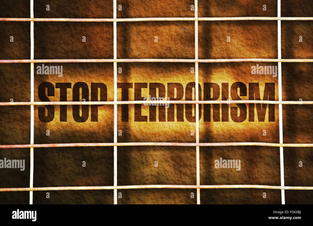 Text Stop Terrorism written on dark background under a wire mesh Stock ...