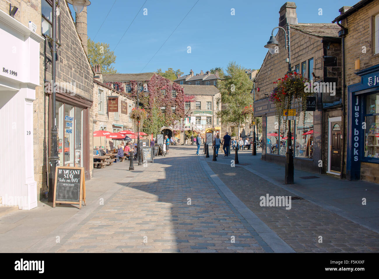 Townscape of Hebden Bridge town centre during a sunny day. Hebden ...