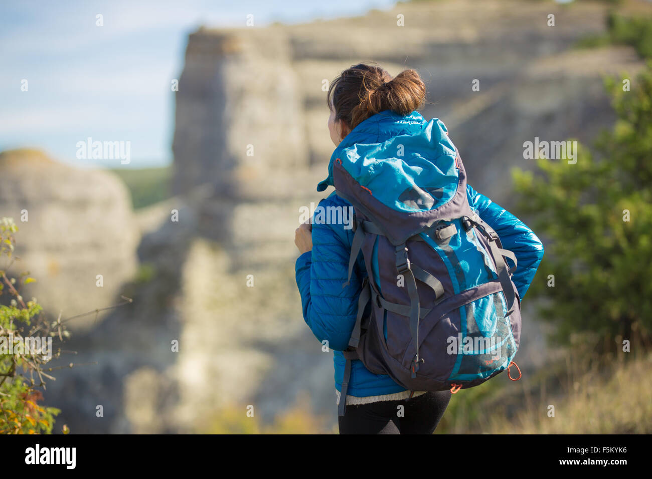 Beautiful woman traveling in autumn mountains Stock Photo - Alamy