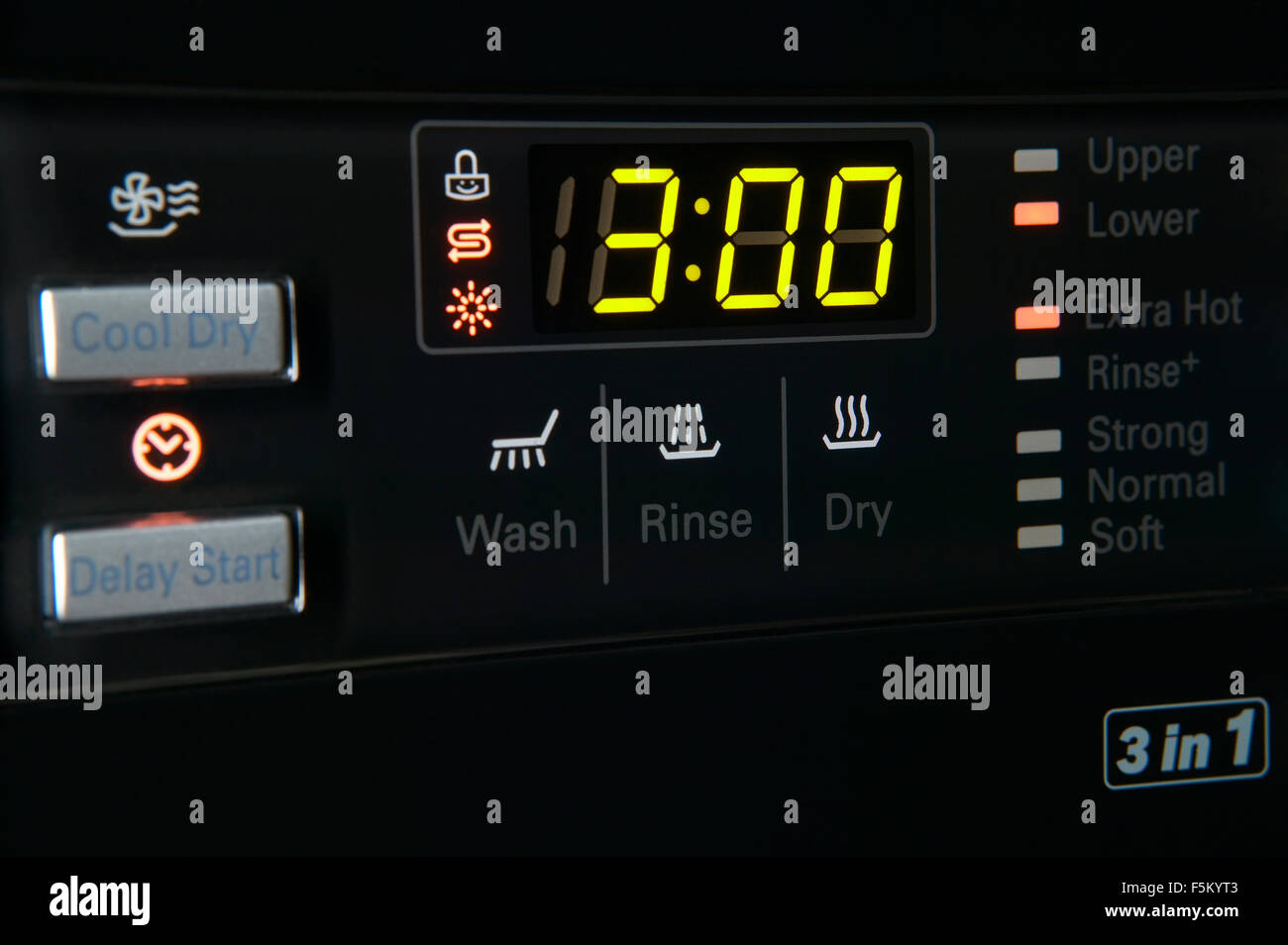 Close up of a modern washing machine control pannel, with timer and ...