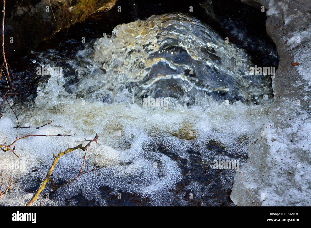 flowing melting water through drain pipe outside in autumn Stock Photo ...