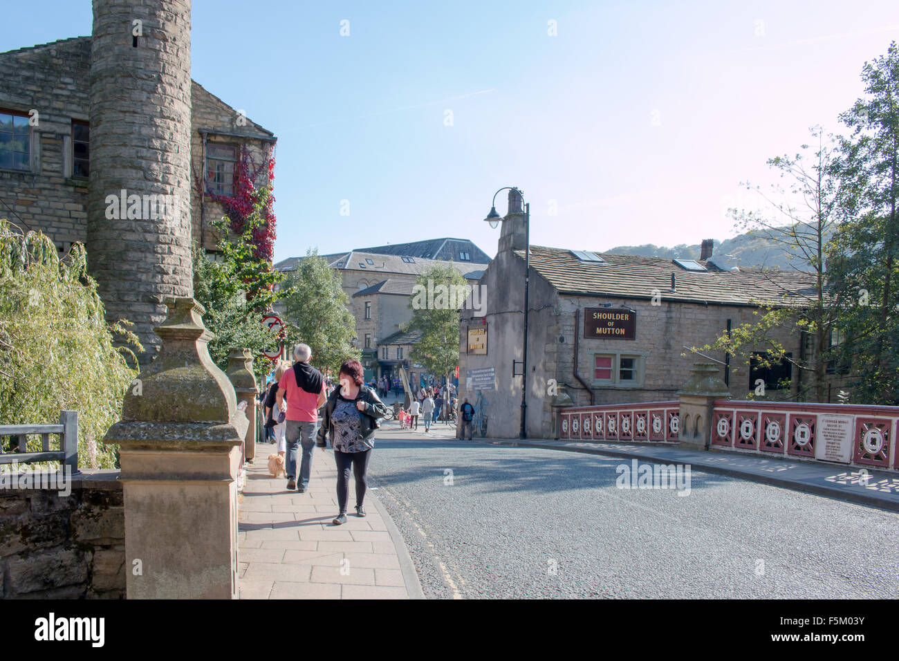 Townscape of Hebden Bridge town centre during a sunny day. Hebden ...