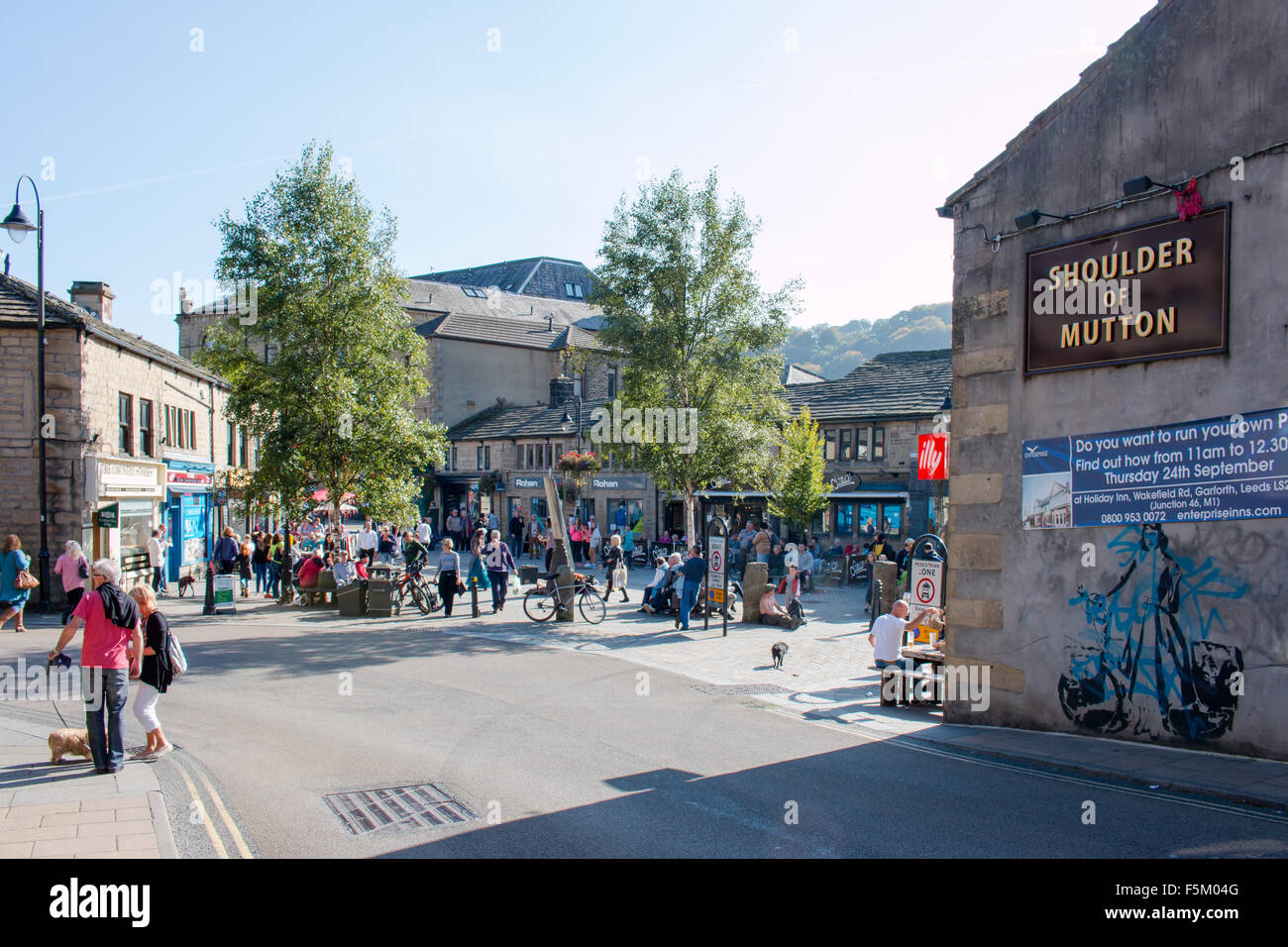 Townscape of Hebden Bridge town centre during a sunny day. Hebden ...
