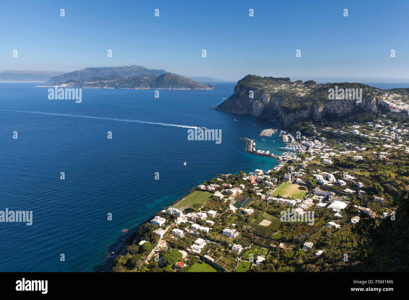 Capri Island, Italy - View across the island to the main harbour ...