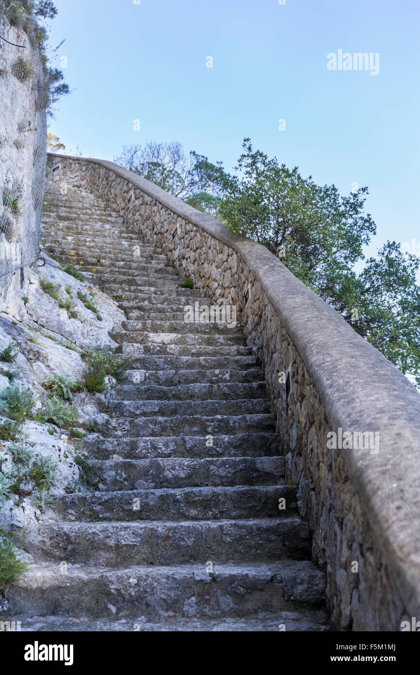 Steep steps on the hiking path between Capri town and Anacapri on the ...