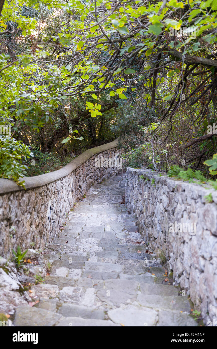 Steep steps on the hiking path between Capri town and Anacapri on the ...