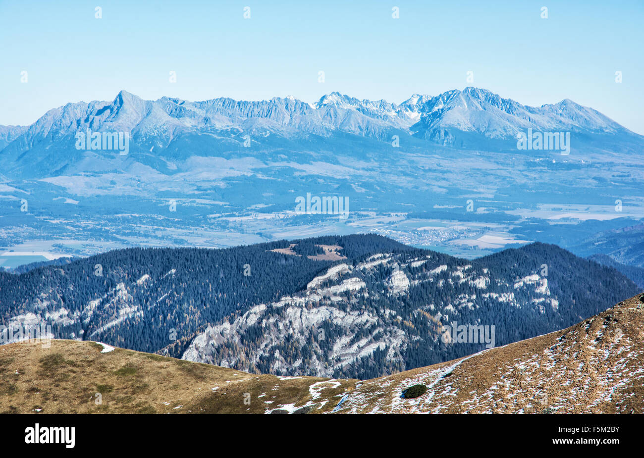View of the High Tatras from the Low Tatras. Travelling theme. Natural ...