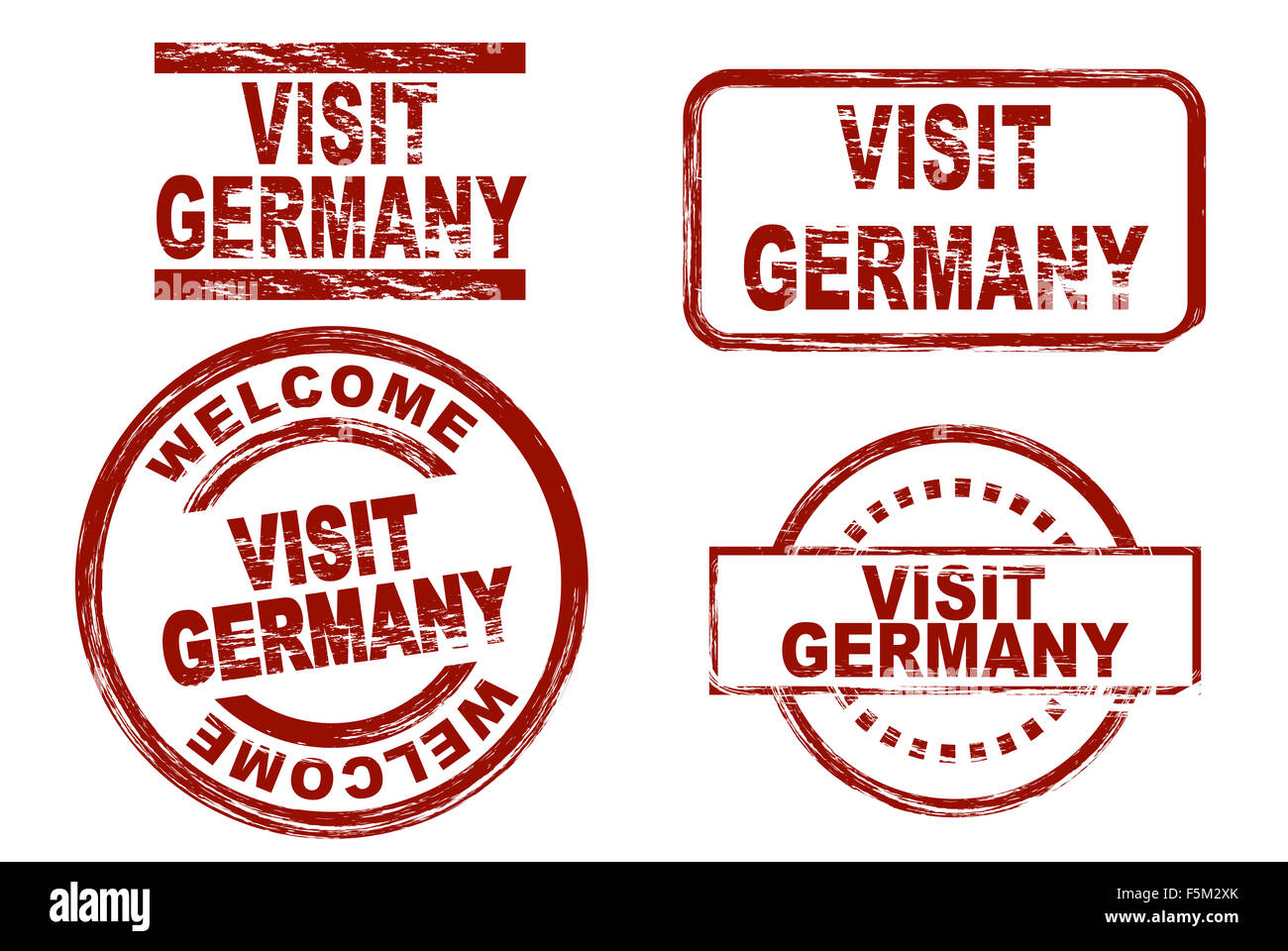 Set of stylized ink stamps showing the term visit germany. All on white ...