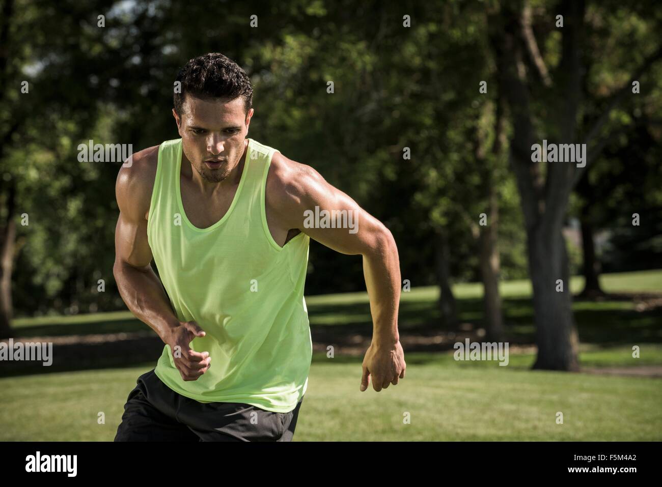 Young man agility running in park Stock Photo - Alamy