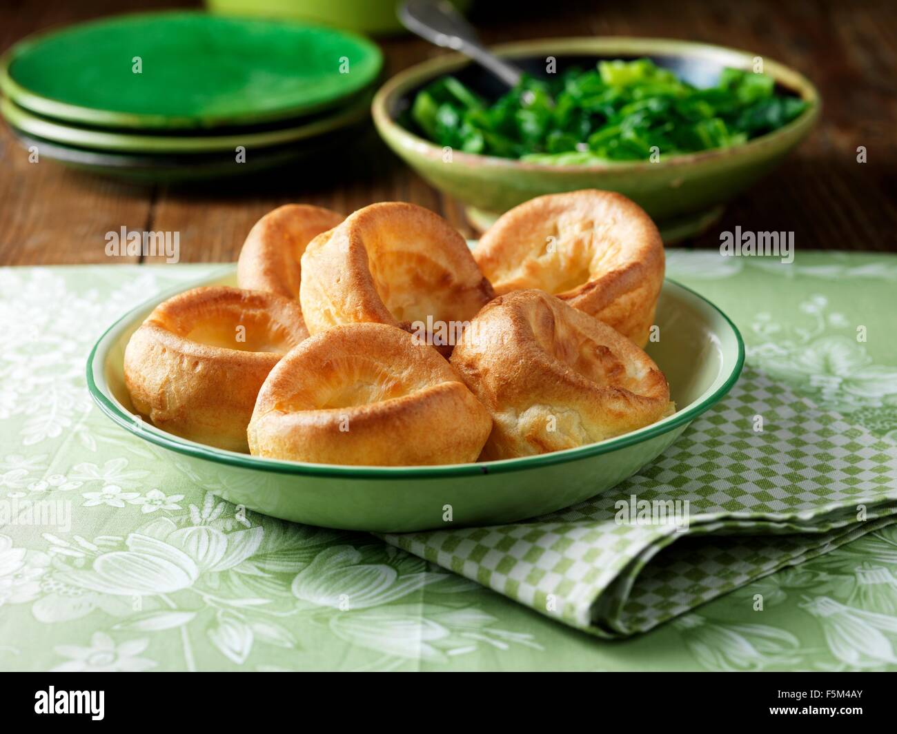 Yorkshire puddings in vintage green bowl Stock Photo - Alamy
