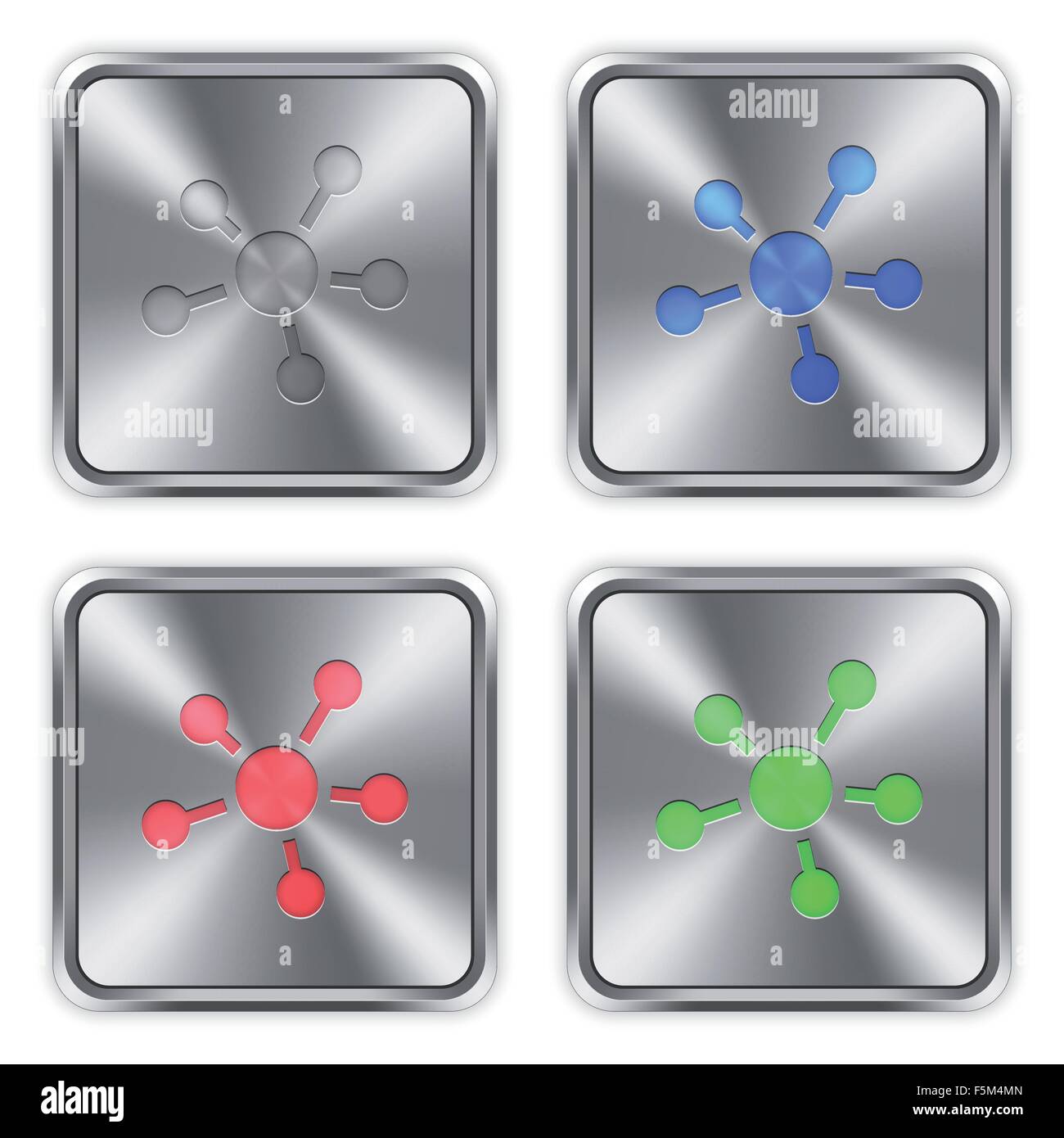 Color connect icons engraved in glossy steel push buttons. Well ...