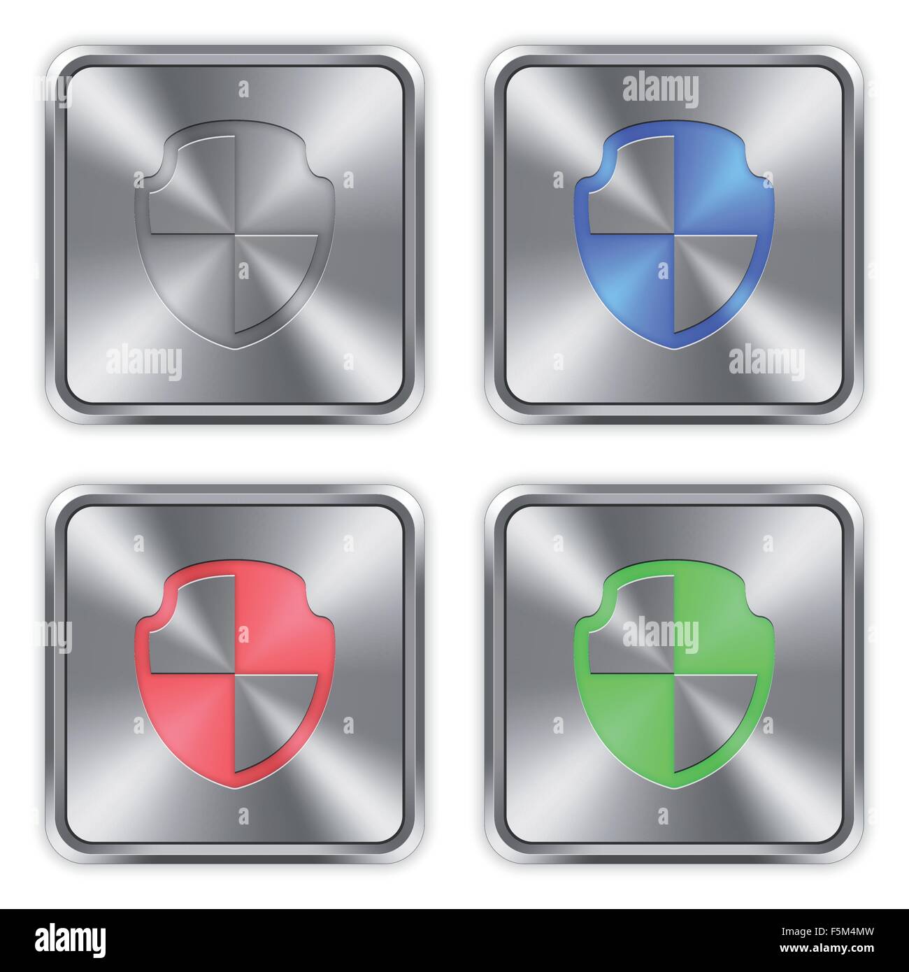 Color shield icons engraved in glossy steel push buttons. Well ...