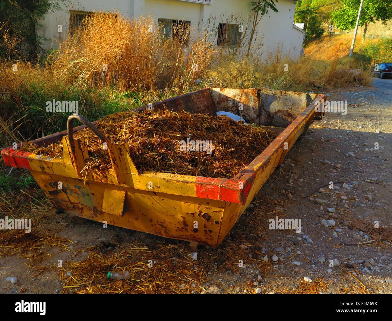 Old yellow skip in farm yard filled with manure Stock Photo - Alamy