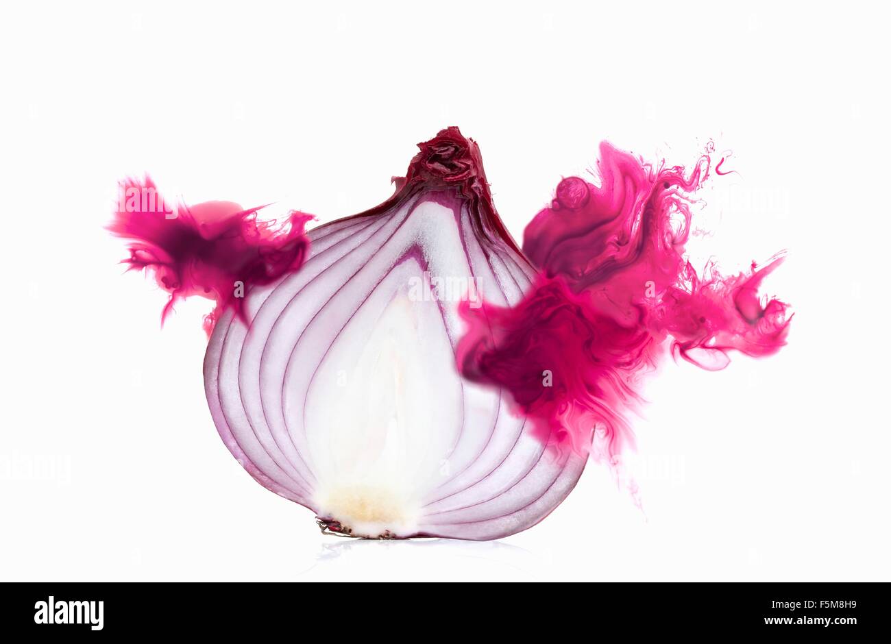 Half a red onion with corresponding coloured digital burst effect Stock ...