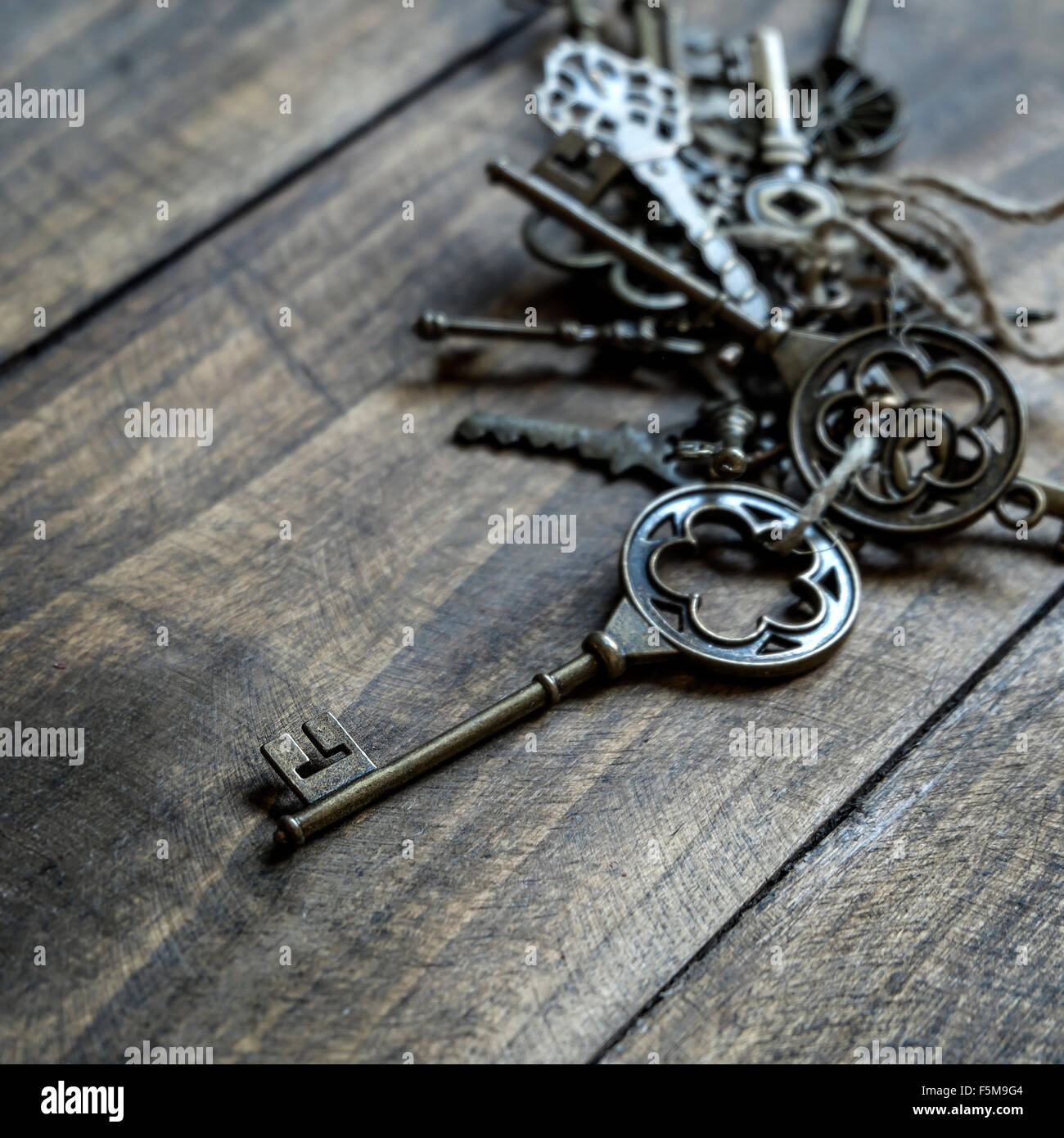 bunch of vintage keys on old wooden plank, close up Stock Photo - Alamy