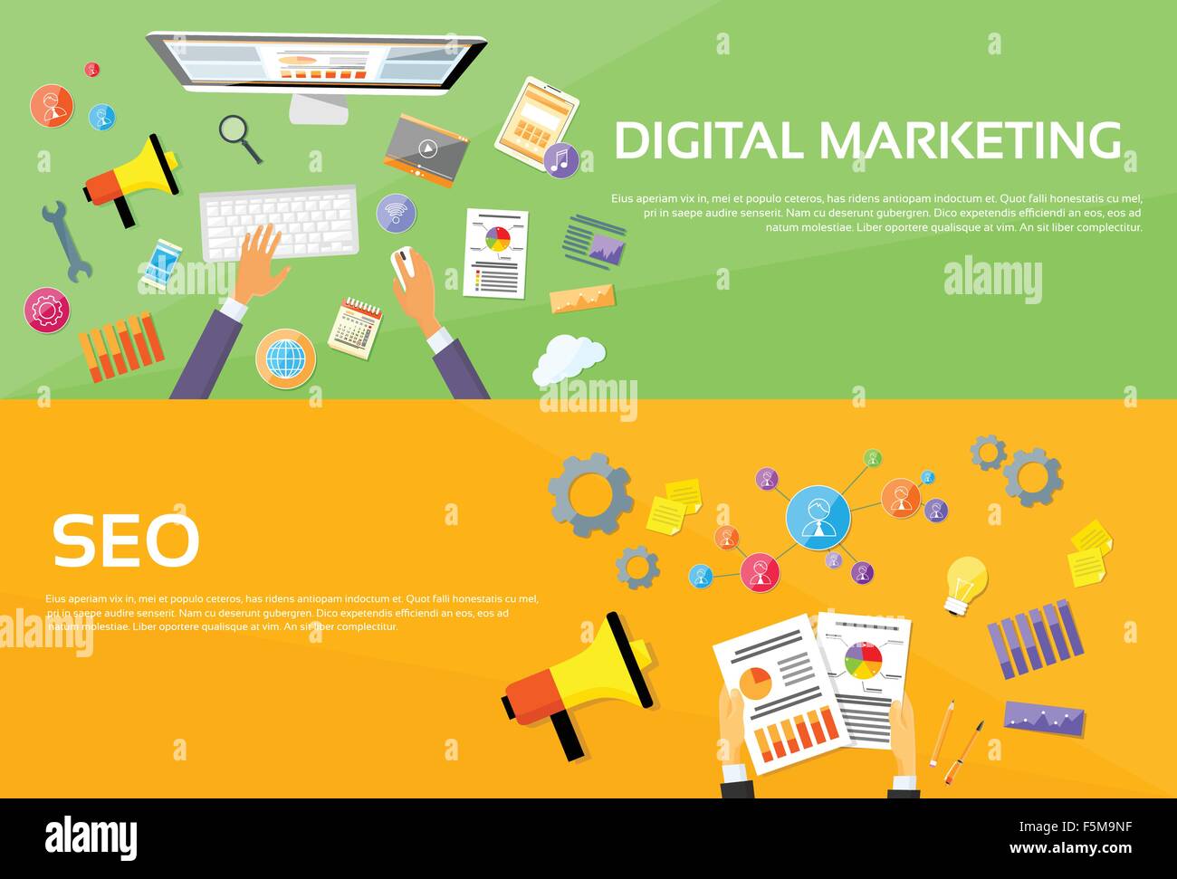 Seo Digital Marketing Web Designer Workplace Banner Stock Vector Image ...