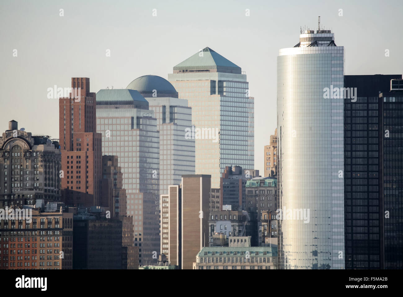 A view of the Manhattan Financial District skyscrapers in New York City ...