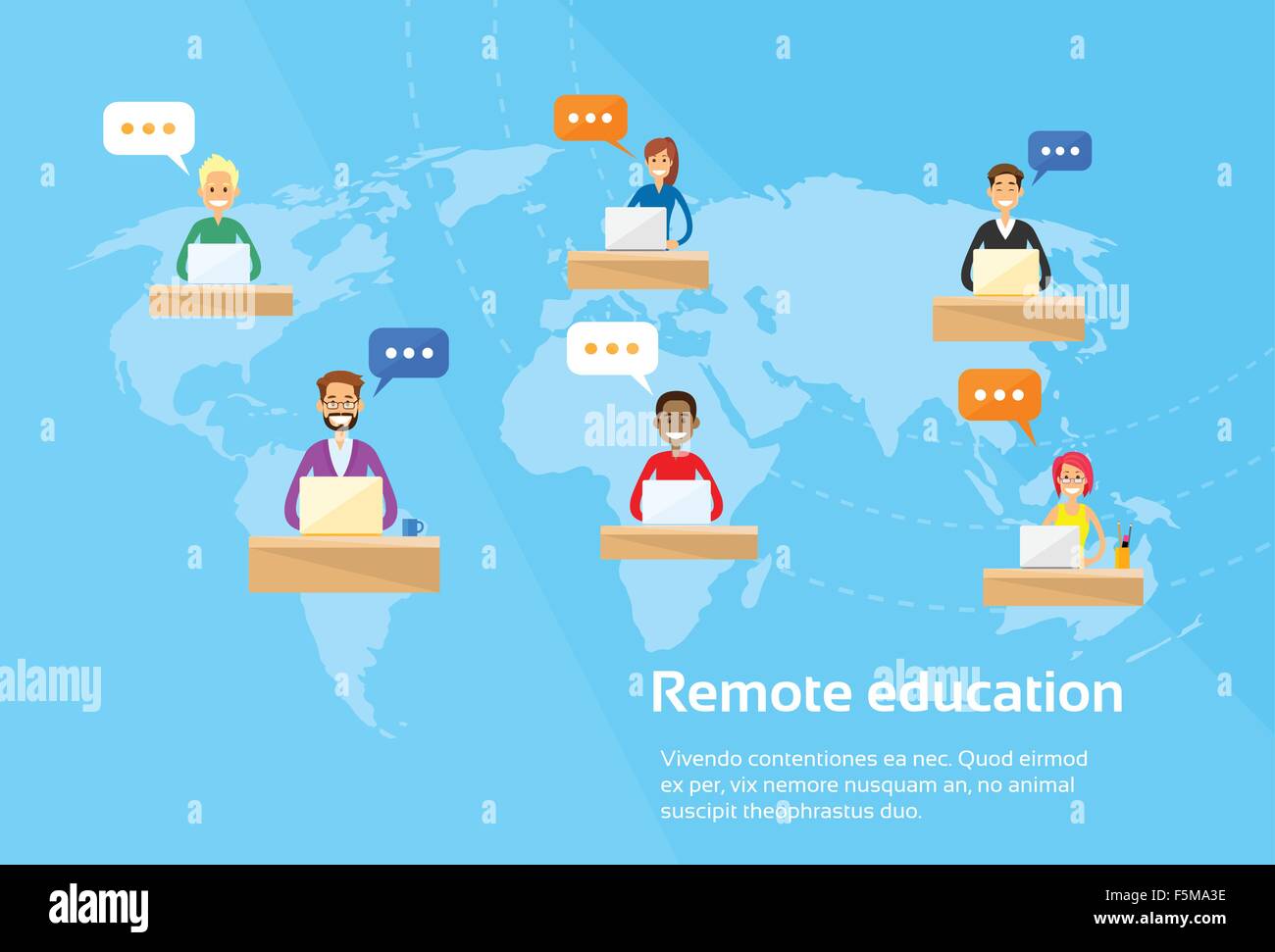 Remote Online Education Concept Students Using Laptop Stock Vector ...