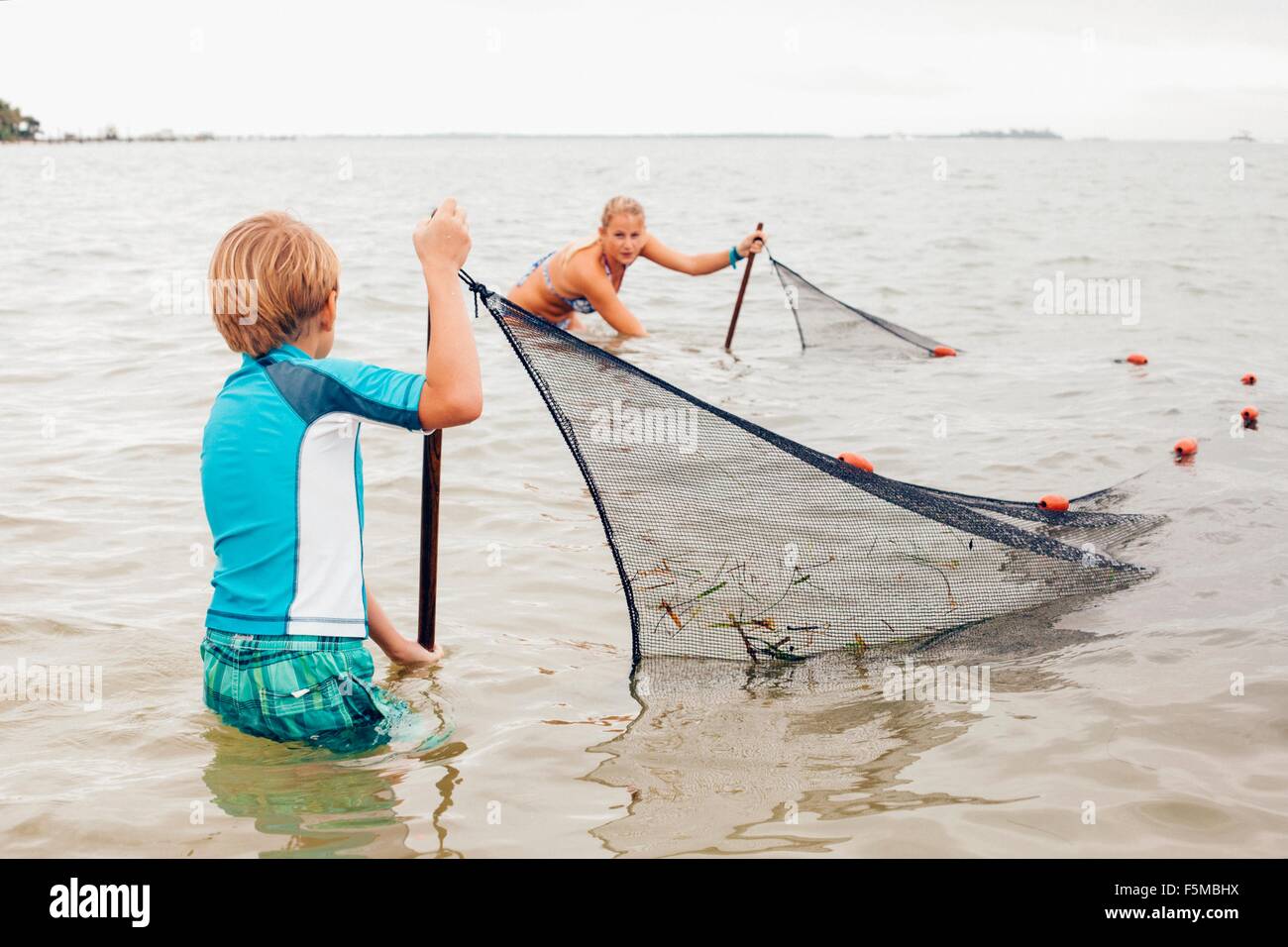 Kids in water using fishing net, Sanibel Island, Pine Island Sound ...