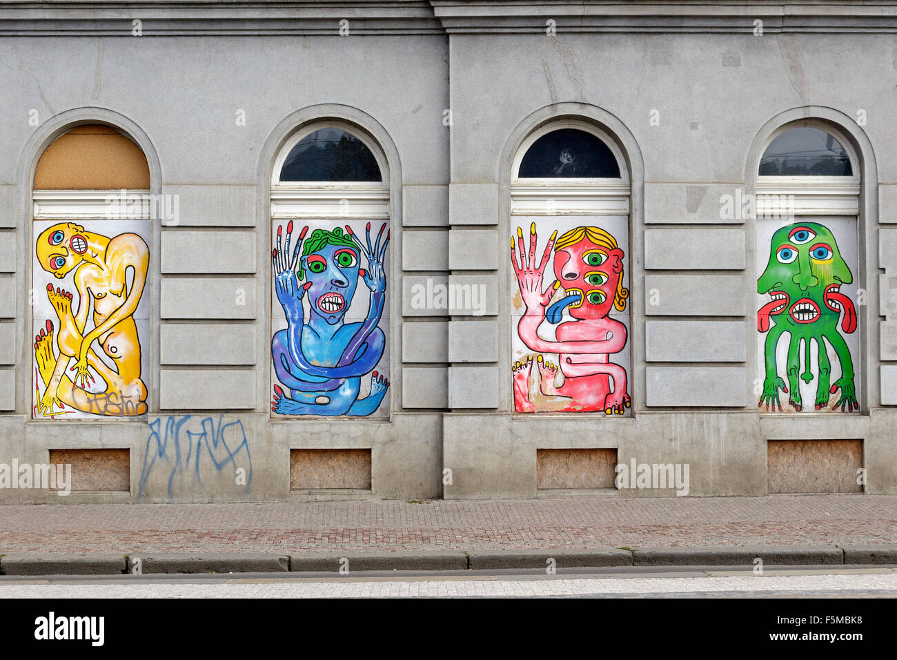 artwork at a house front, Prague, Czech Republic Stock Photo - Alamy