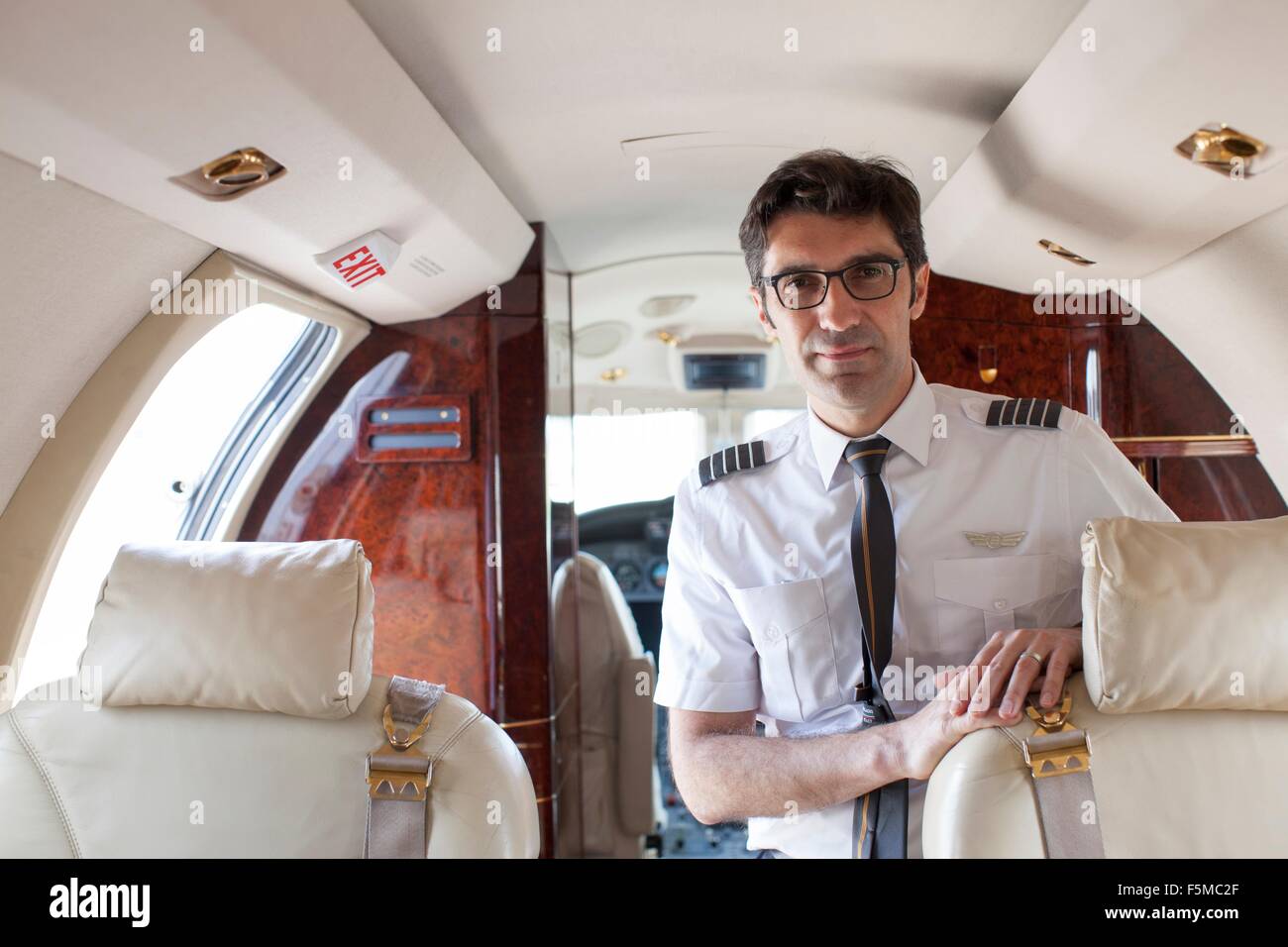 Portrait of male pilot in cabin of private jet Stock Photo - Alamy