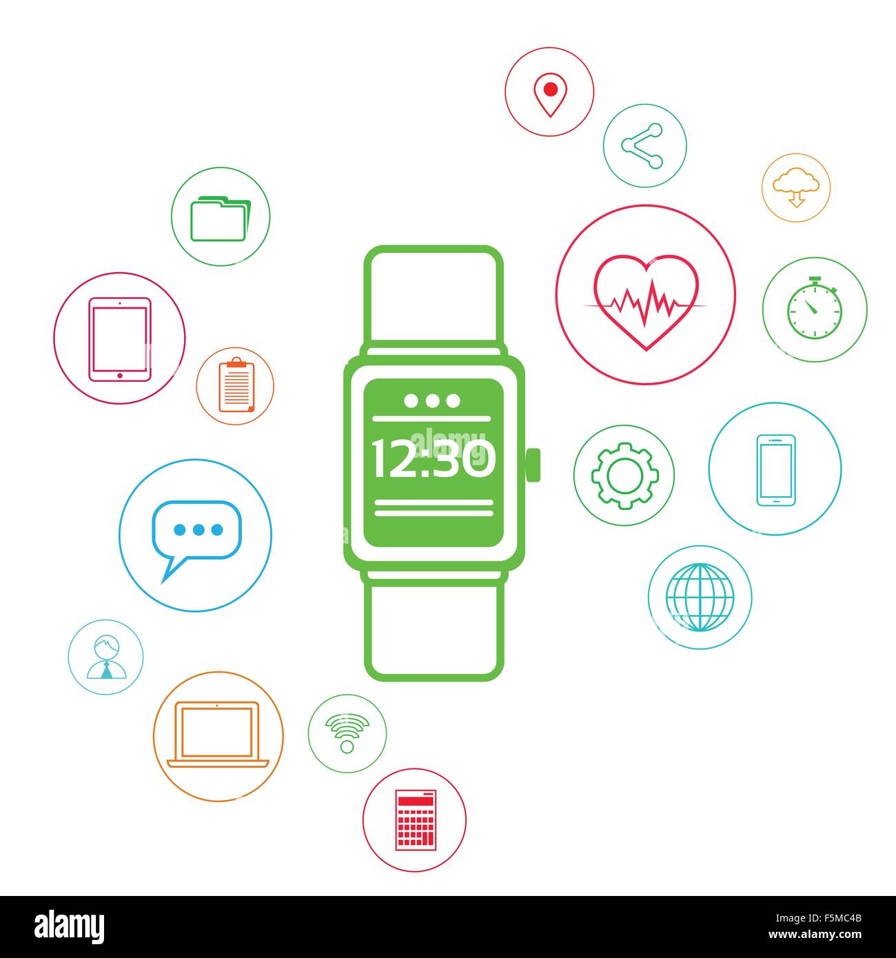 Smart Watch Technology Electronic Device Apps Icons Set Thin Line ...