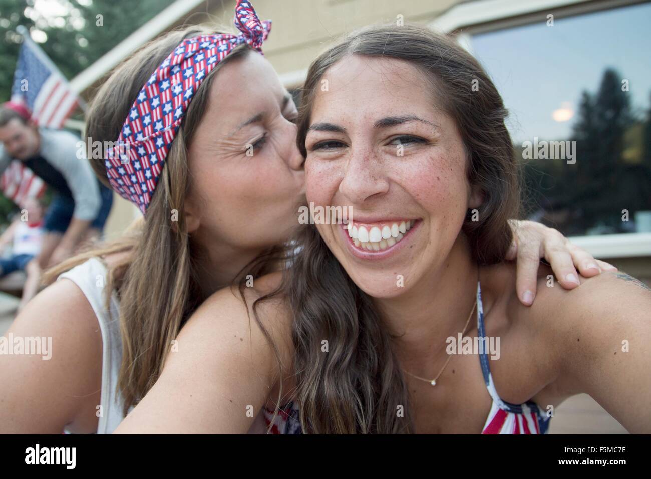 Self portrait of two young women celebrating Independence Day, USA ...