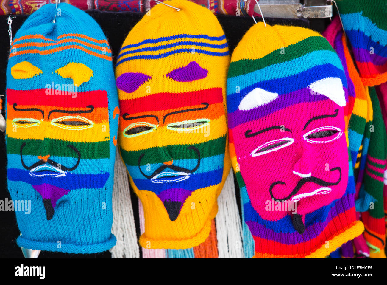 Colourful Bolivian balaclavas for sale in La Paz, Bolivia, South ...