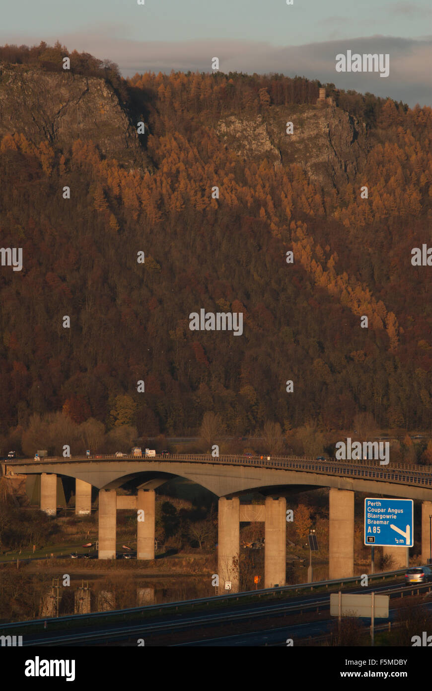 Friarton Bridge,Perth looking North to Kinnoull Hill and tower,at ...
