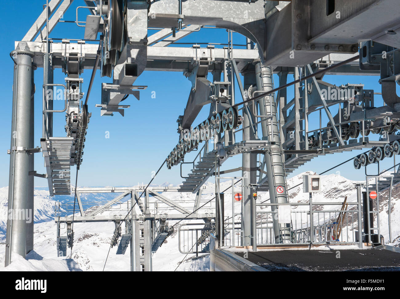 Top of a large alpine cable car lift on mountain in ski resort Stock ...