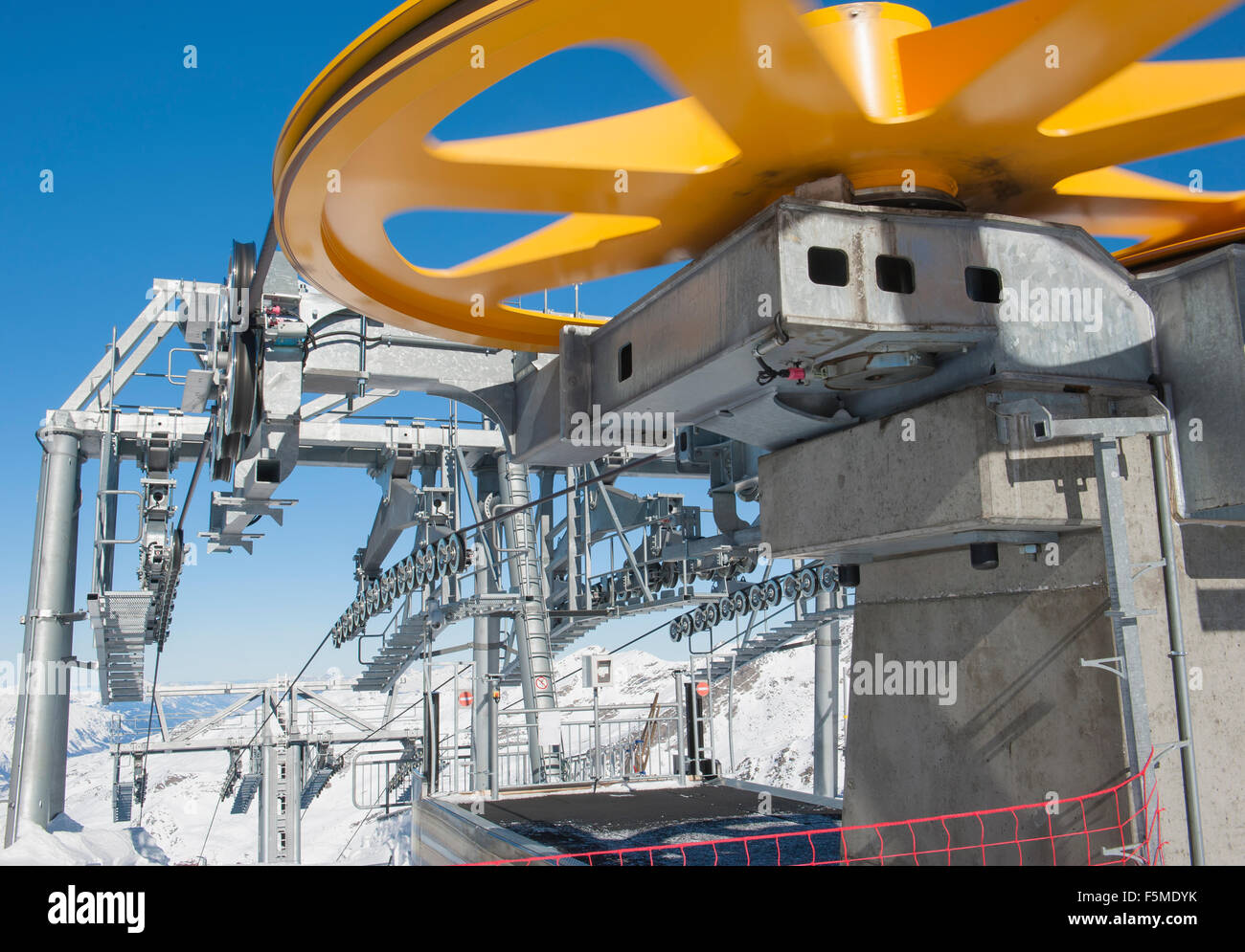 Top of a large alpine cable car lift on mountain in ski resort Stock ...
