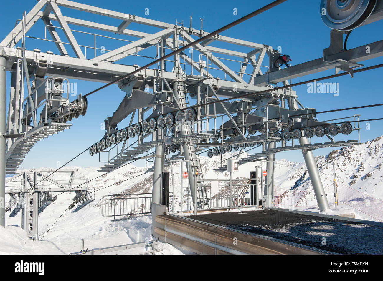 Top of a large alpine cable car lift on mountain in ski resort Stock ...