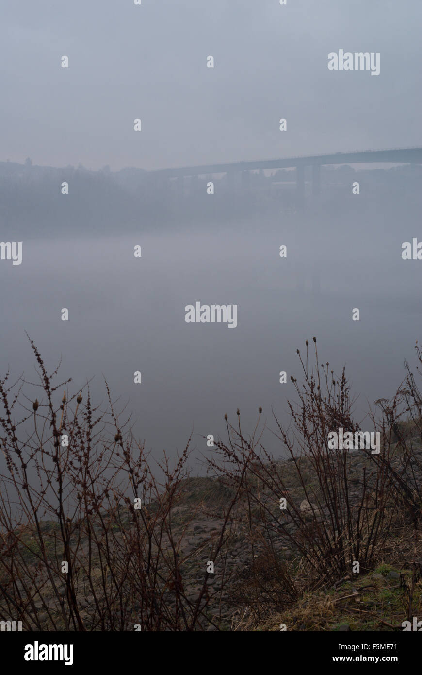 Friarton Bridge,Perth from banks of Tay, with river haar Stock Photo ...