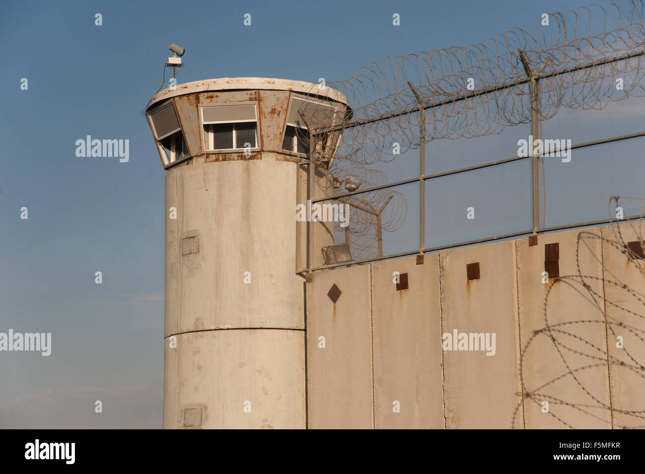 A watchtower at Israel's Ofer military prison stands on occupied ...