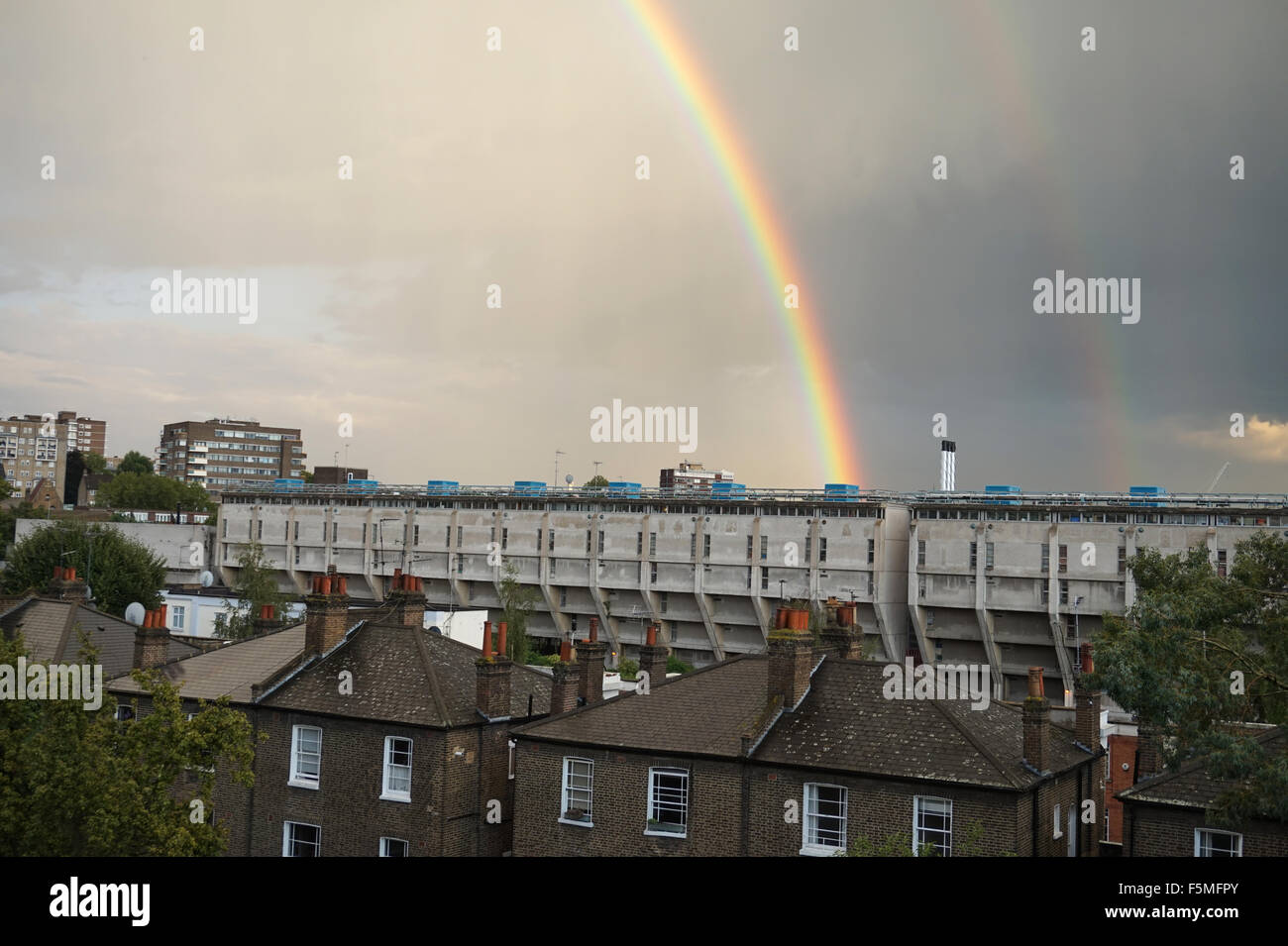 A rainbow over North London, England Stock Photo - Alamy