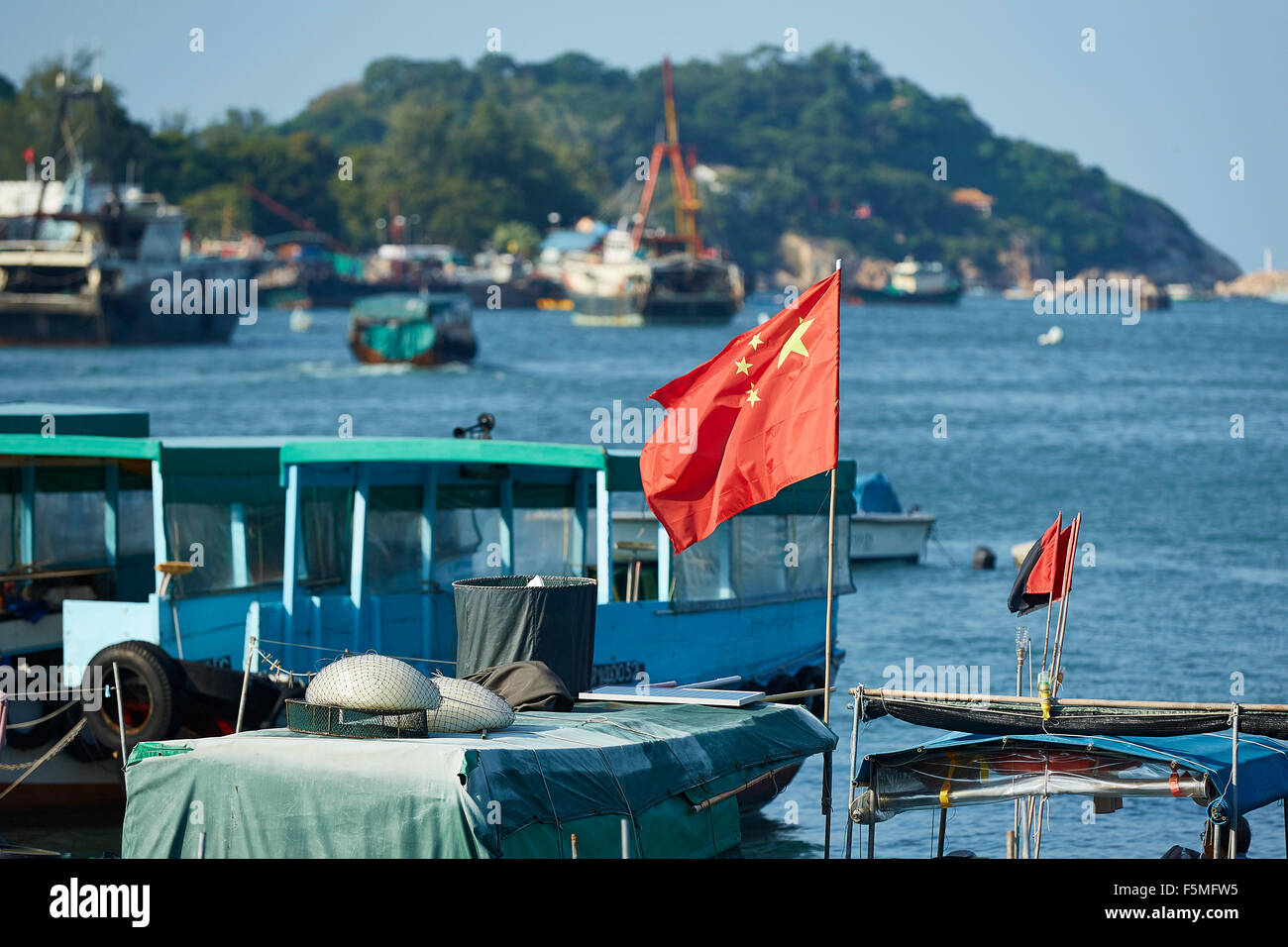 Chinese Flag Flying From A Commercial Fishing Boats Moored In Cheung ... Chinese Flag Flying From A Commercial Fishing Boats Moored In Cheung ...