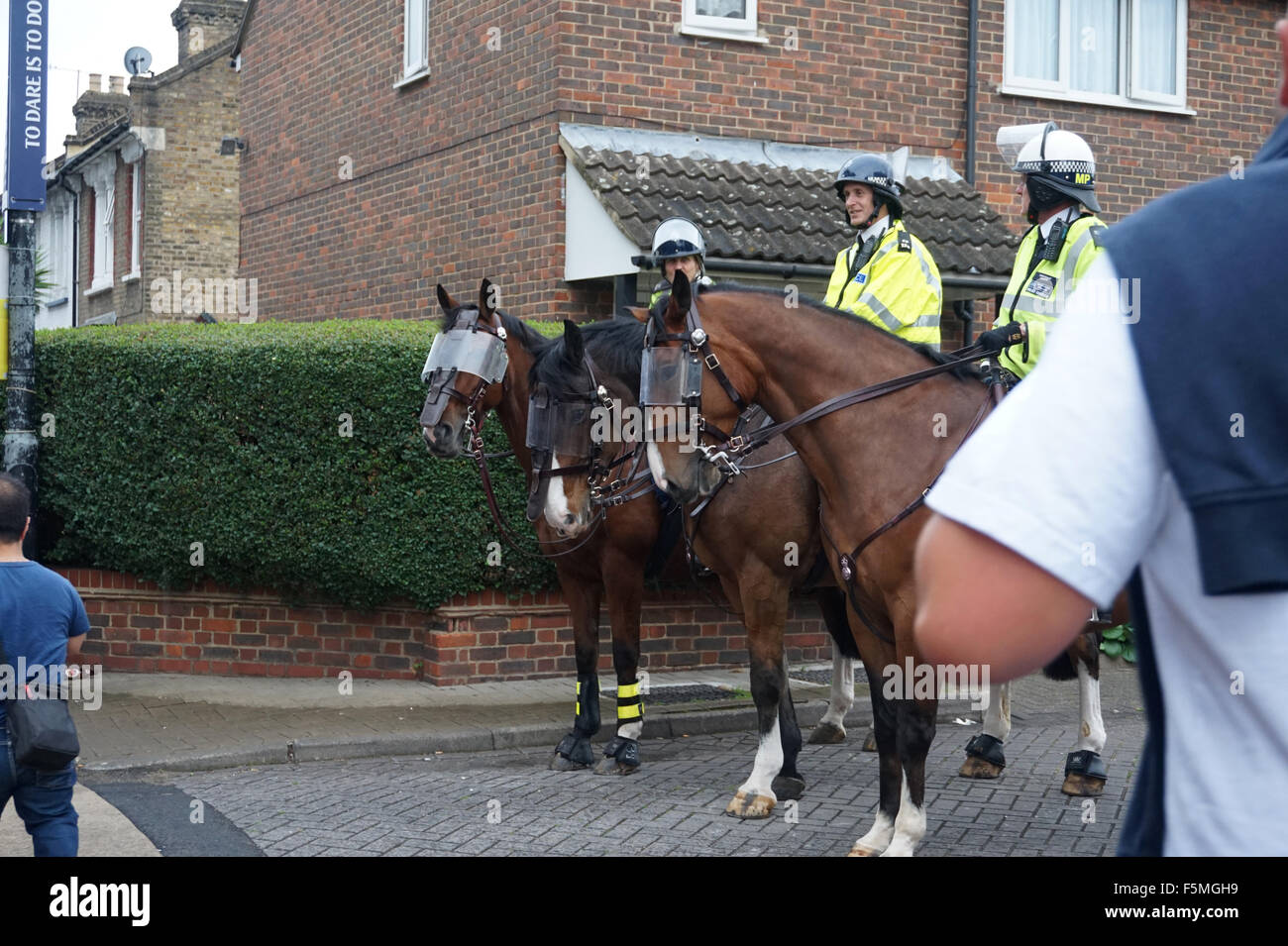 Mounted police on duty a the old White Hart Lane Stadium on match day ...