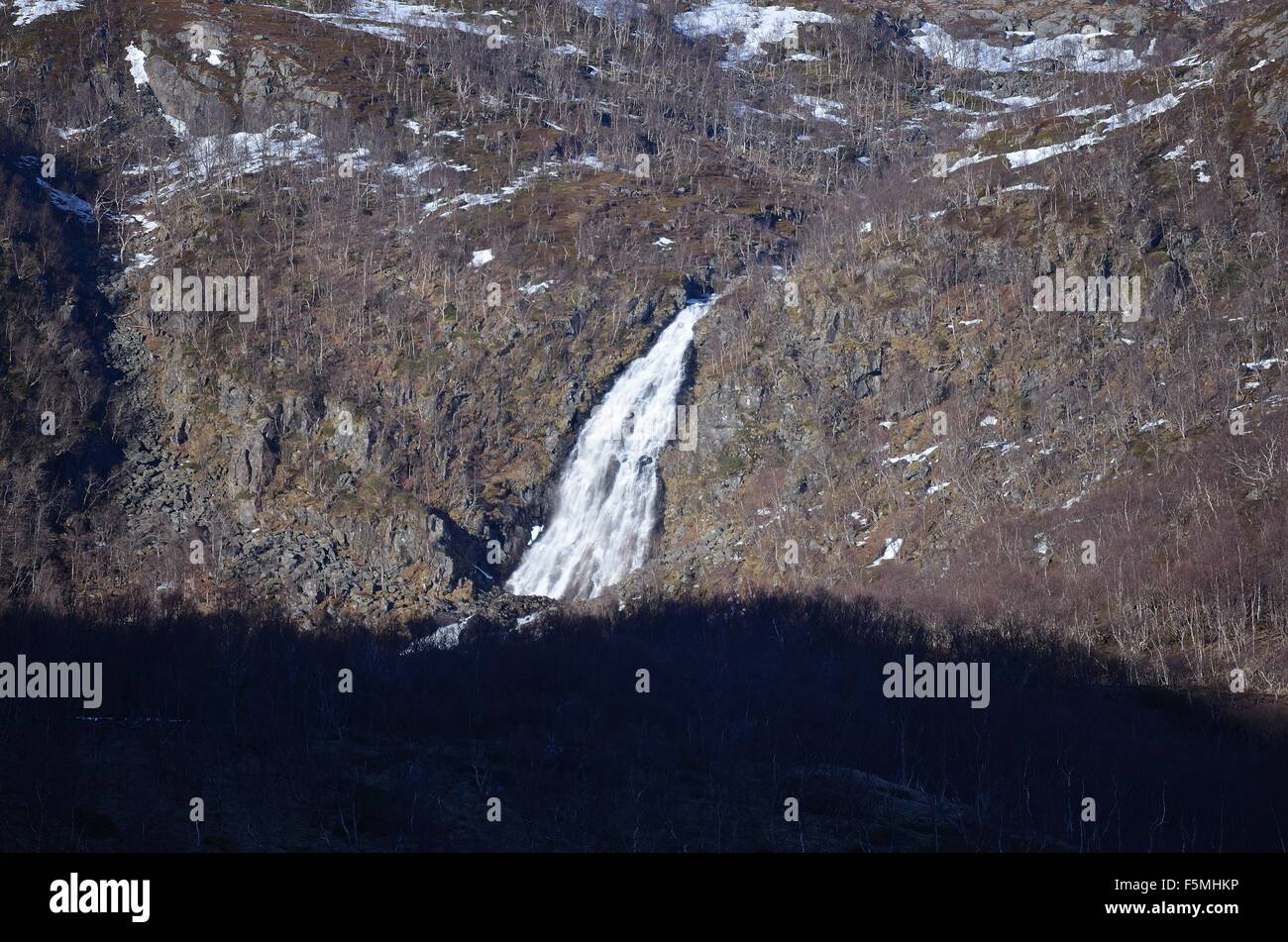 massive waterfall down mountain side Stock Photo - Alamy