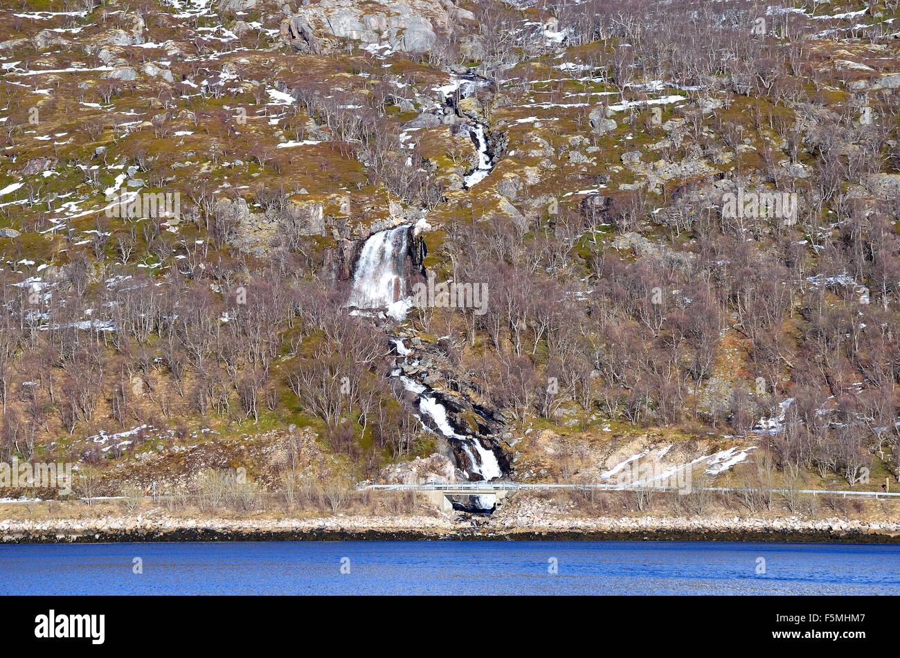 massive waterfall down mountain side Stock Photo - Alamy