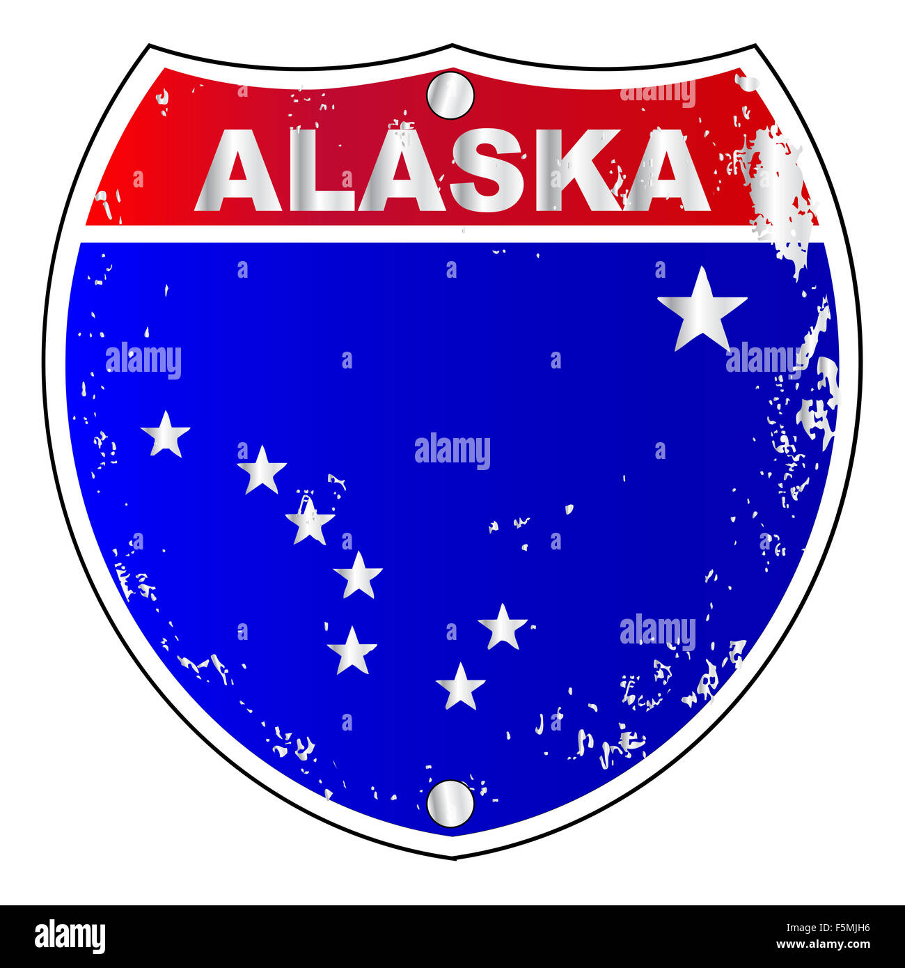 Alaska interstate sign with flag cross over a white background Stock ...